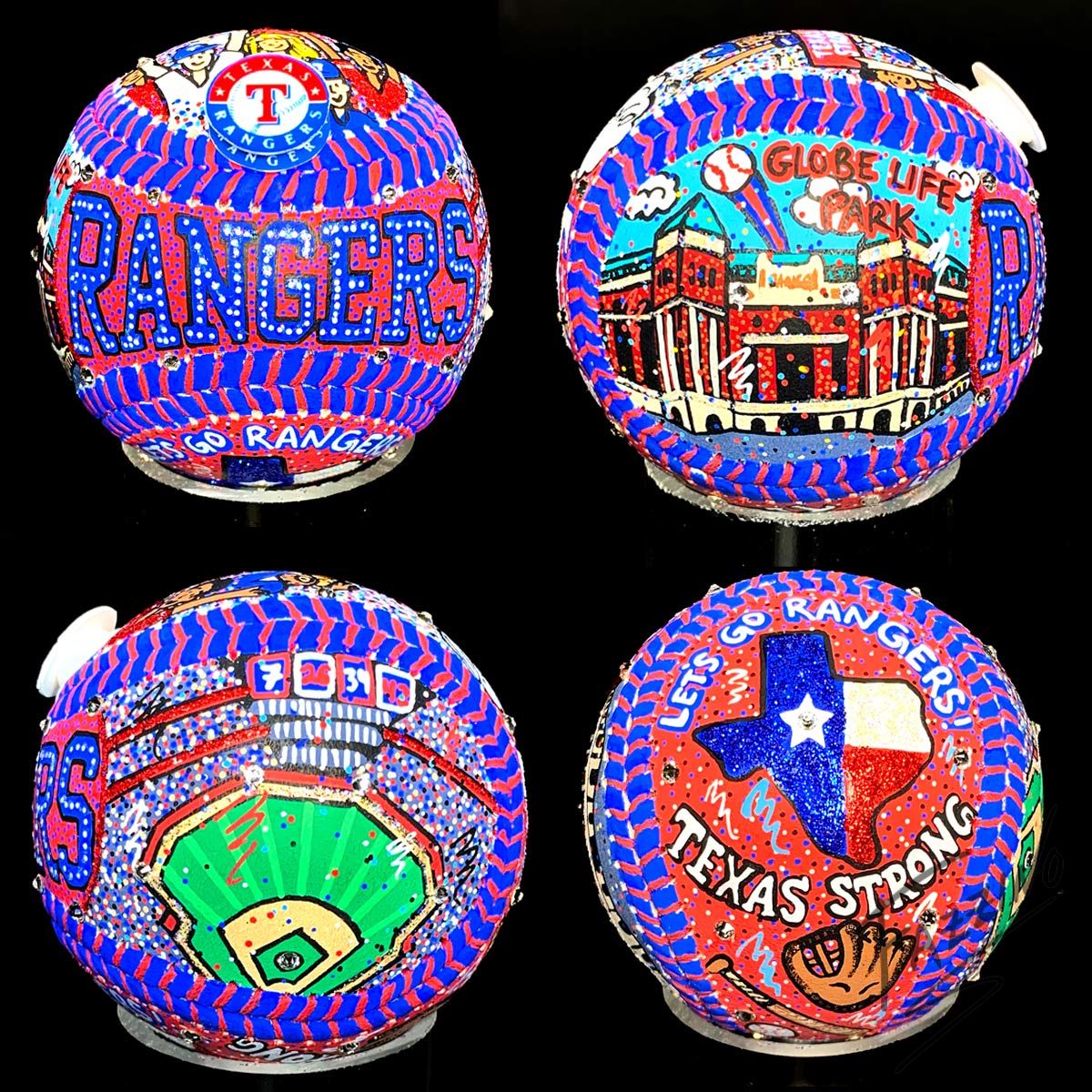 Texas Rangers Hand-Painted Baseballs | Fazzino