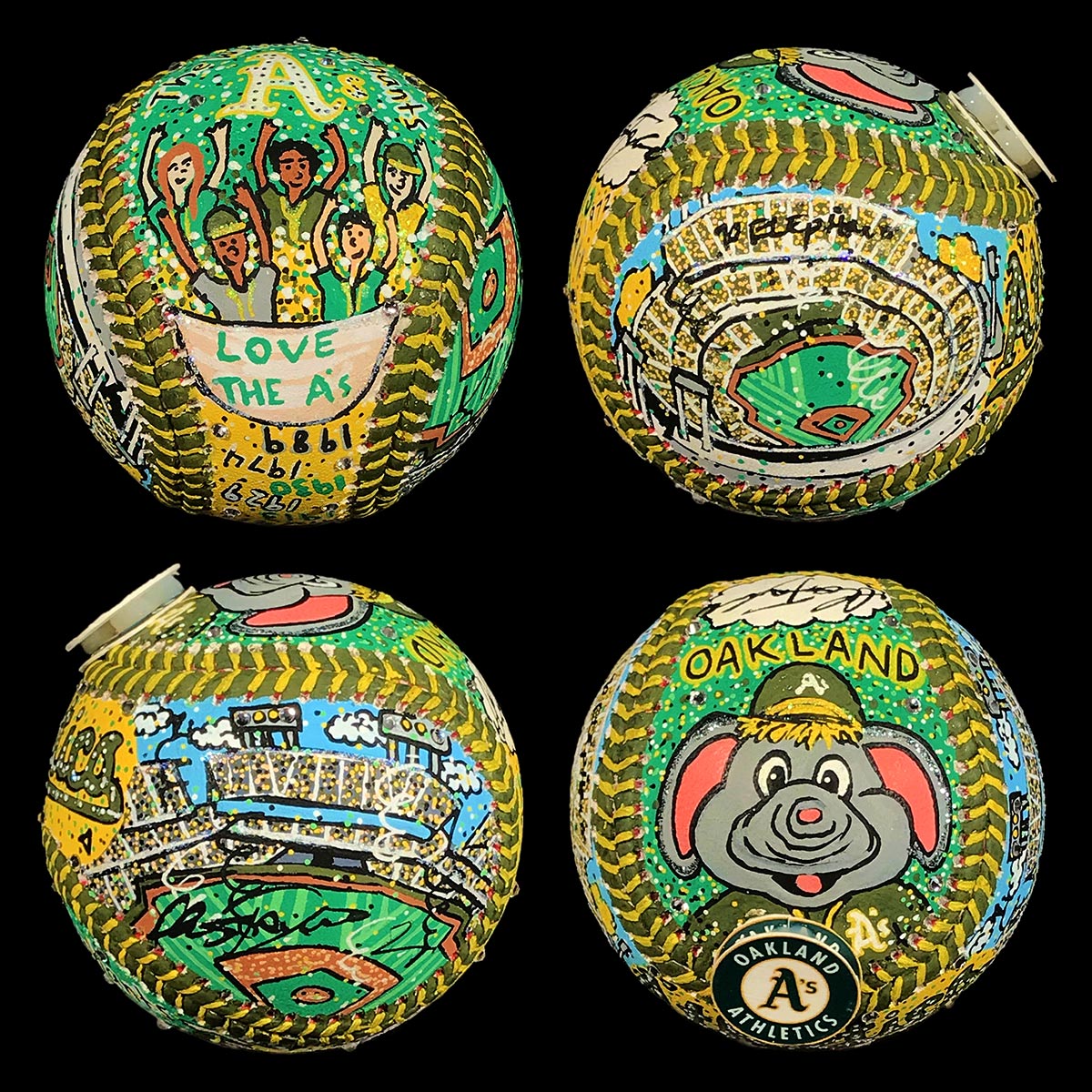 Oakland Athletics Hand-Painted Baseballs | Fazzino