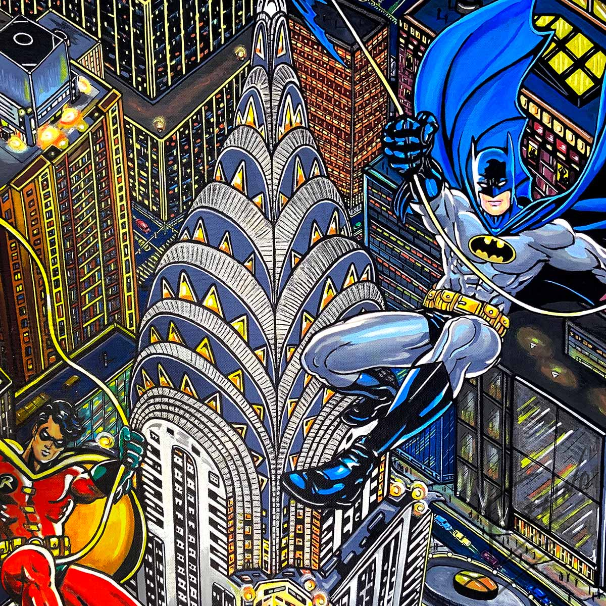 Batman and Robin Protect the Chrysler Building Original | Fazzino